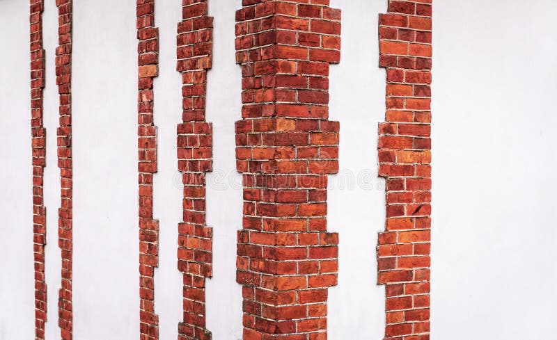 Old Brick Restored Wall. Background White, Red Brick. Stock Image ...