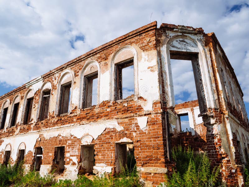 An Old Brick Ruined Building on a Hill. Clouds in the Sky Stock Photo ...