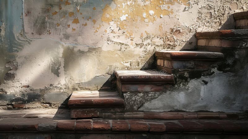 Old Brick Stairs with Weathered Wall in Sunlight Stock Image - Image of ...