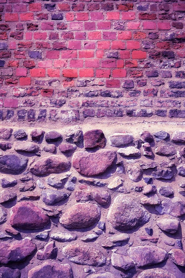 Old Brick and Stone Wall, Ultra Violet Color Toned. Stock Photo - Image ...