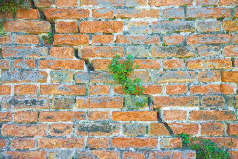 Old Brick Wall Cracked and Damaged with a Deep Diagonal Crack Stock ...