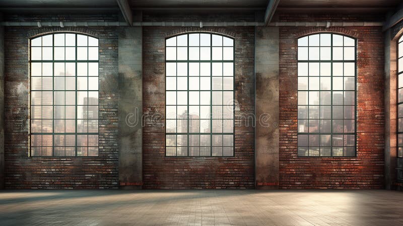 Old Brick Wall on Empty Loft Industrial Grunge Interior Stock ...