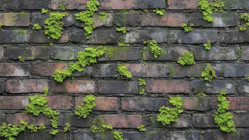 An Old Brick Wall in an Evergreen Forest Environment is Covered with ...