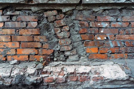 Old Brick Wall Falling Apart Background Stock Image - Image of deep ...