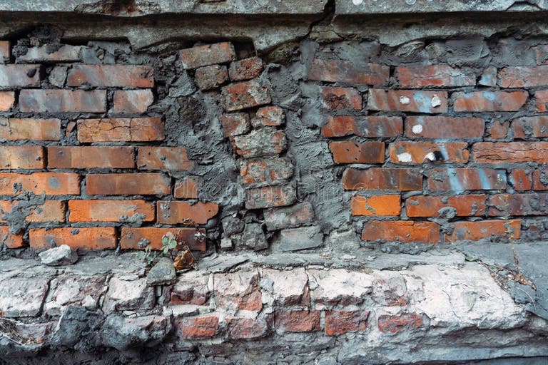 Old Brick Wall Falling Apart Background Stock Image - Image of deep ...