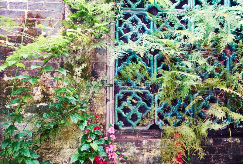Old Brick Wall with Flower Flowers Stock Photo - Image of plant ...