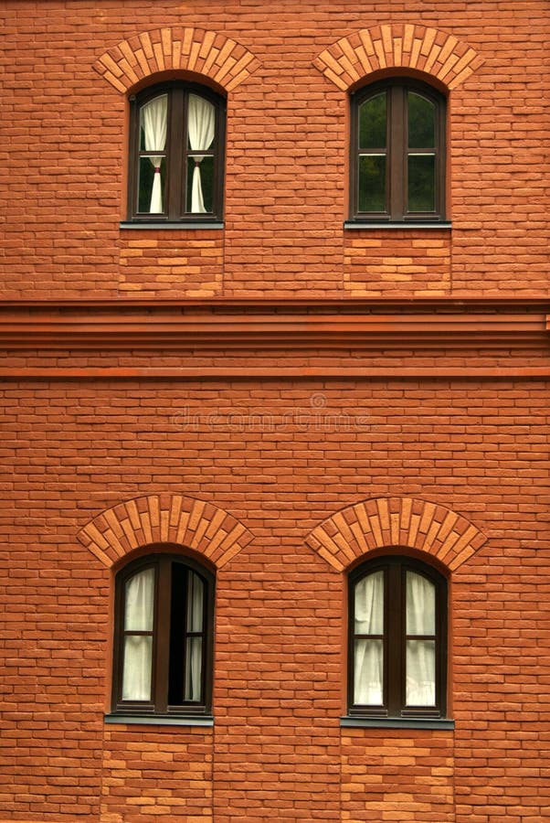 Old Brick Wall with Four Window Stock Image - Image of vintage, window ...