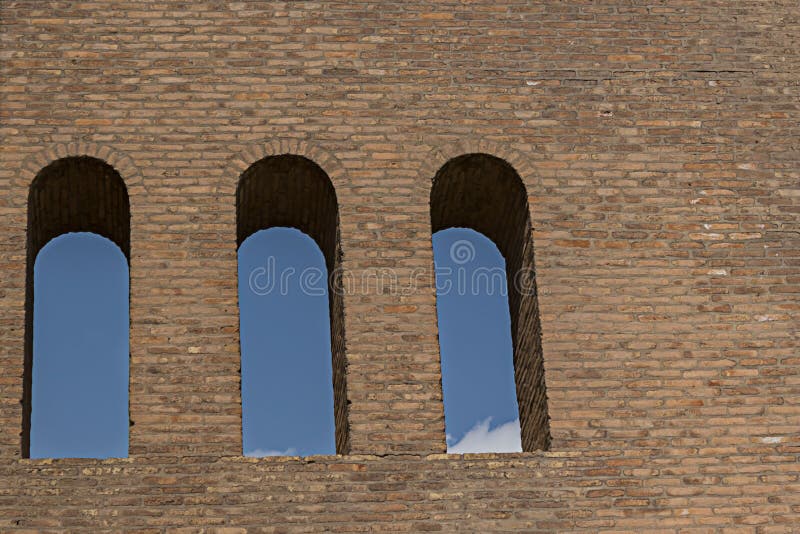 Old Brick Wall with Hole for Windows Stock Image - Image of city ...