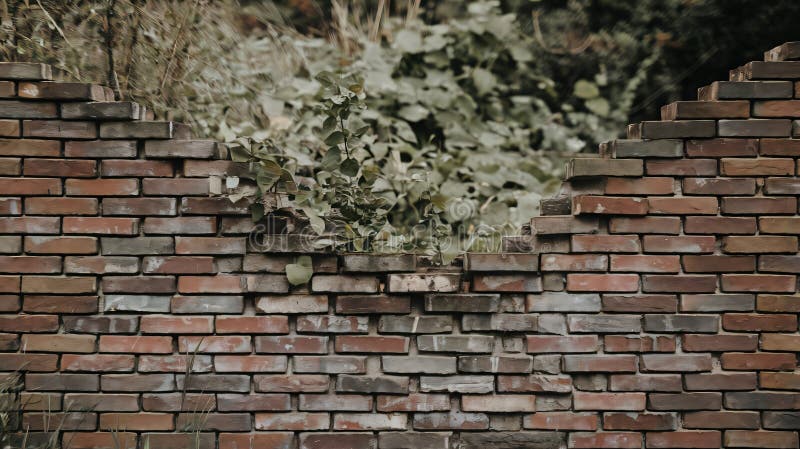 Old Brick Wall with Missing Bricks and Overgrown Good Resolution Stock ...