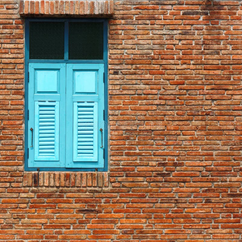 Old Brick Wall Old Blue Window Stock Photo - Image of interior, tuscany ...