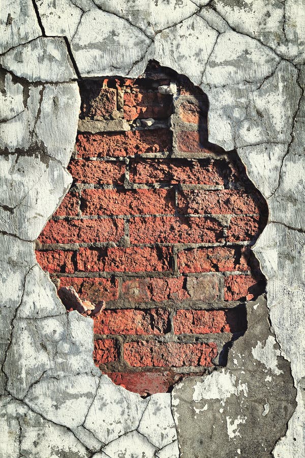 Crumbling Brick Wall with Arch Stock Photo - Image of plaster, broken ...