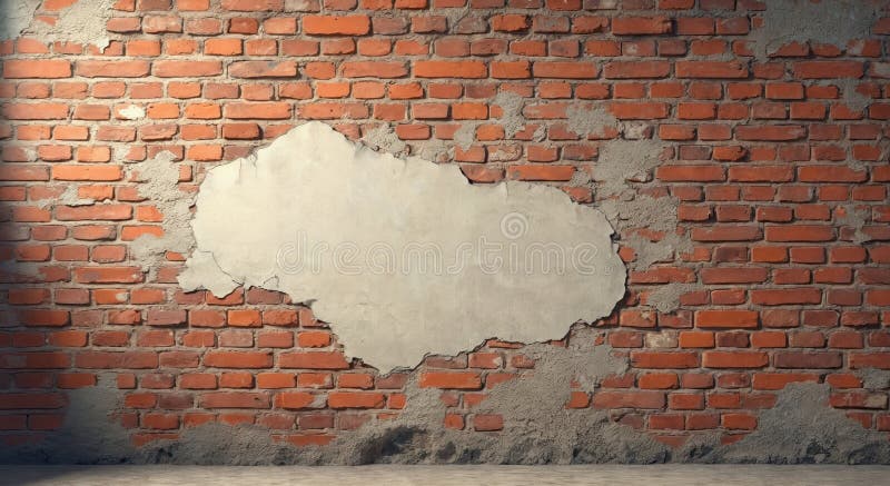 Old Brick Wall with Patchy Plaster. Ruined Brickwork Shows Worn Look ...