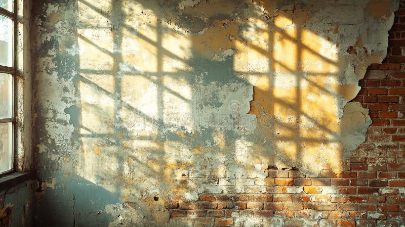 Old Brick Wall with Peeling Paint, Sunlight Streaming through Windows ...
