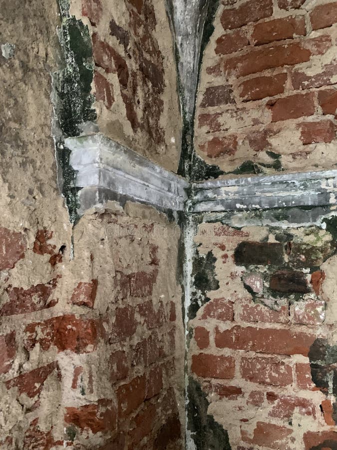 Old Brick Wall with Plaster Debris and a Bit of Mold Stock Image ...