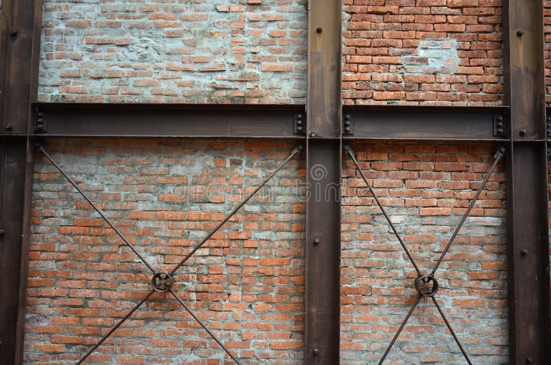 Old Brick Wall with Steel Beam Structure Stock Photo - Image of ...