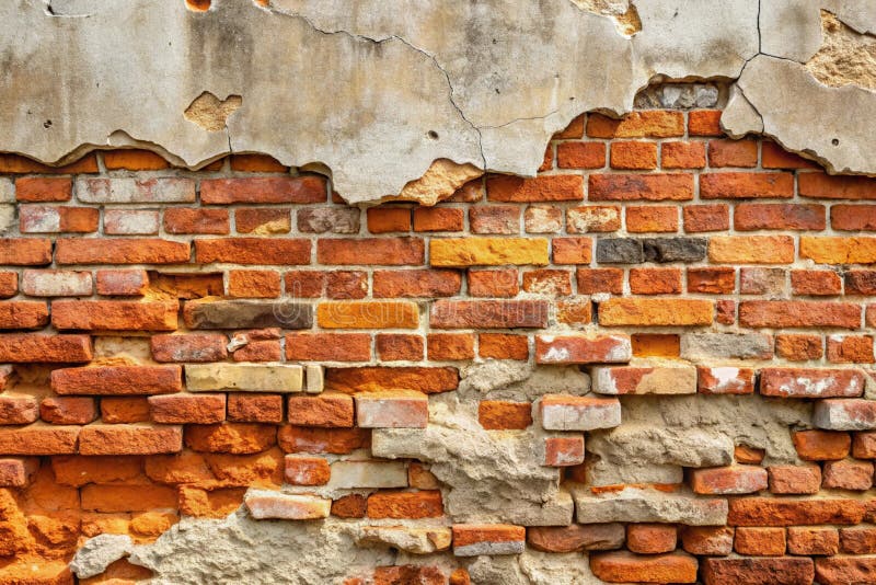 Old Brick Wall with Stucco Partially Damaged Stock Illustration ...