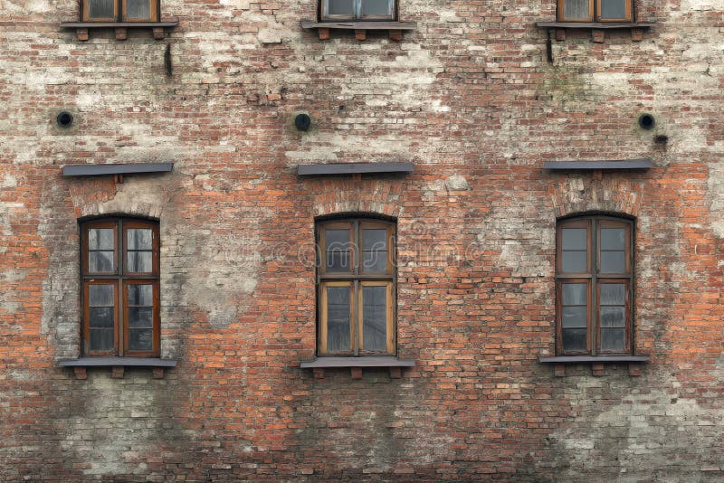 Old Brick Wall Texture Background Three Windows Rustic Vintage Design ...