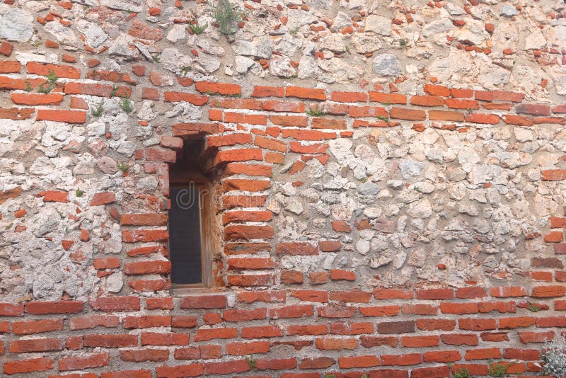 Old Brick Wall with a Window, Old Masonry, Remake. Stock Image - Image ...