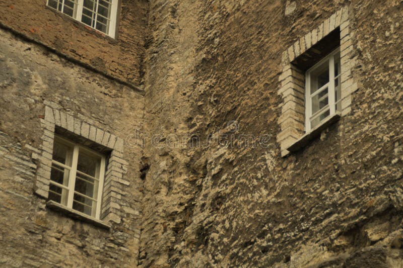 Old Brick Wall with Windows Background Stock Image - Image of pattern ...
