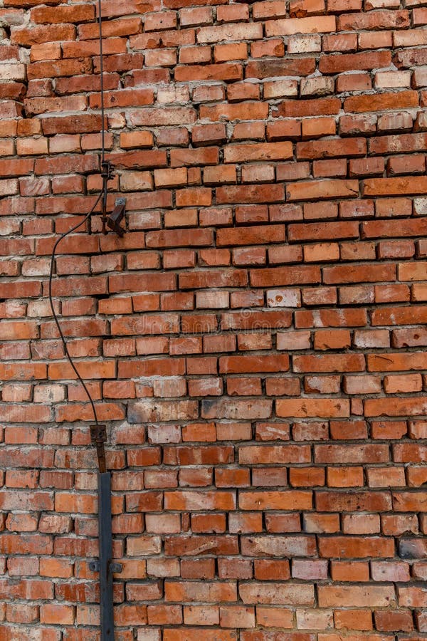 Old Red Brick Wall Damaged Lightning Rod Collapsing Brick Wall Stock ...