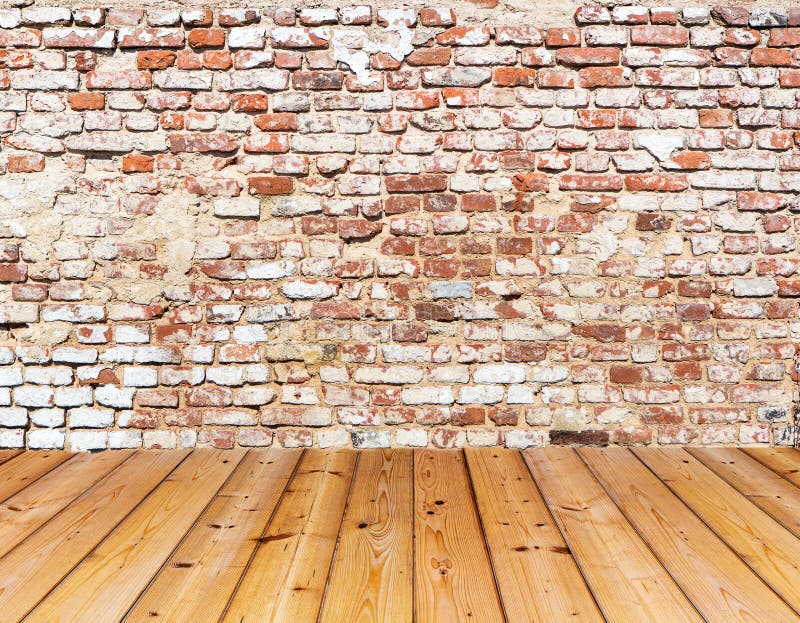 Old Brick Wall on Wood Floor Stock Image - Image of ancient, colored ...