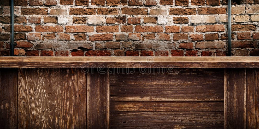Old Brick Wall with Wooden Counter Stock Photo - Image of ziegel ...