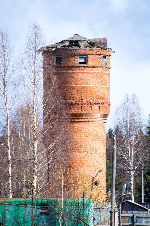Old brick water tower stock image. Image of warehouse - 187294587