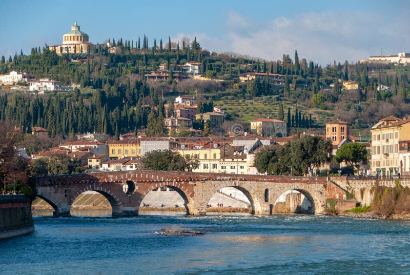 Old bridge on Adige river stock image. Image of ancient - 168307053
