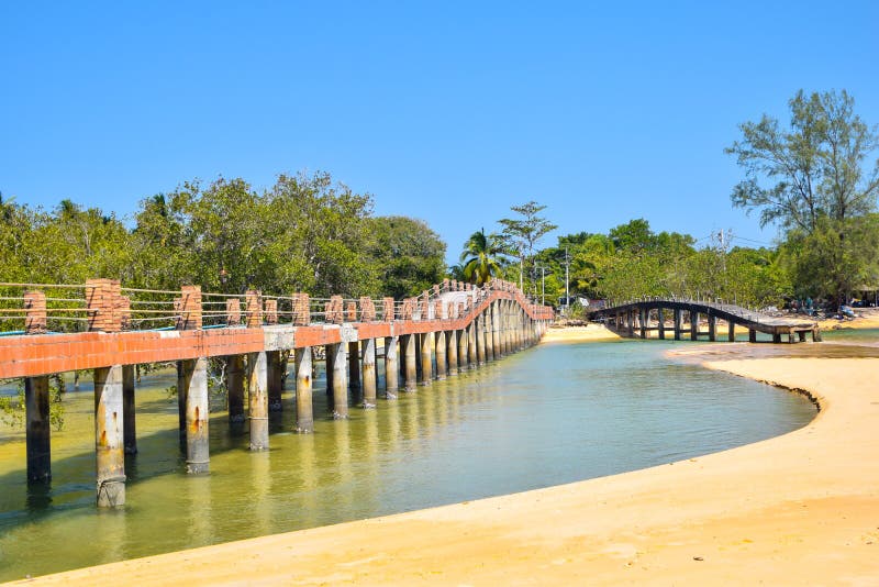 The Old Bridge on the Beach in the Afternoon Stock Photo - Image of ...