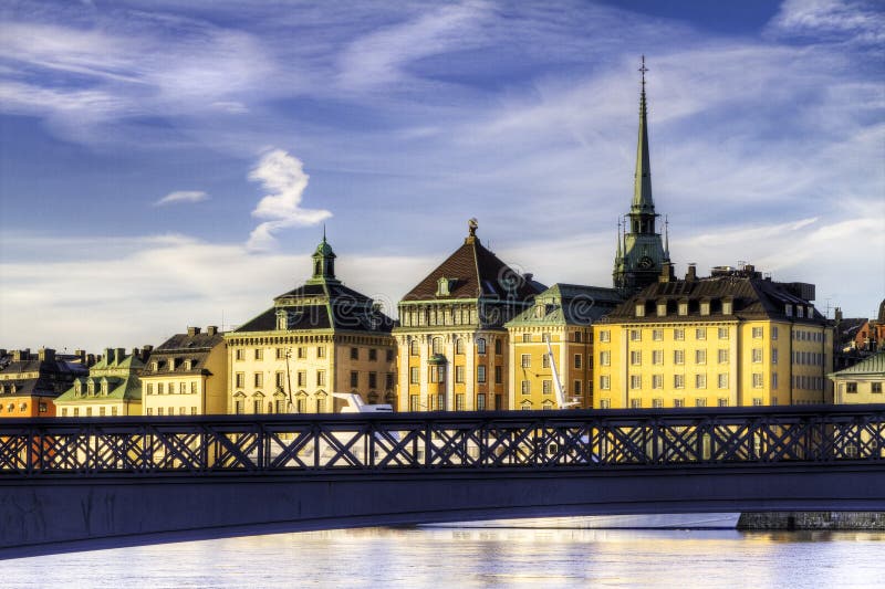 Old bridge and buildings. stock photo. Image of town - 28979806
