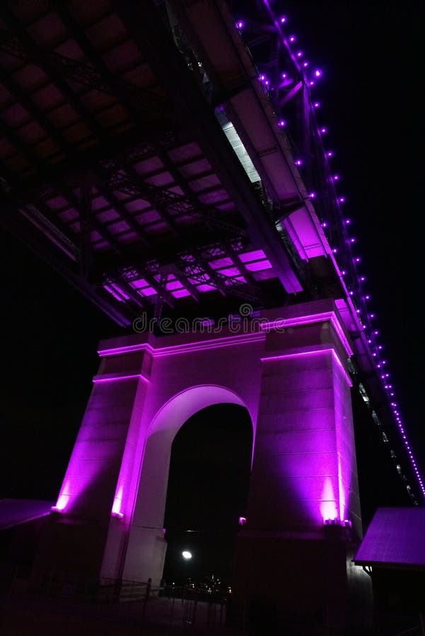 Old Bridge Column Highlighted in Purple by Night Stock Image - Image of ...