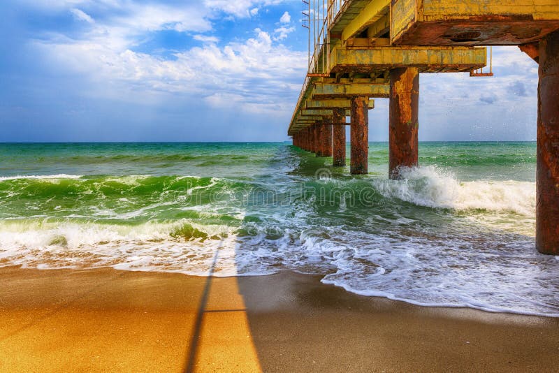 Old Bridge Hit by Waves at Sea Stock Image - Image of bridge, relax ...