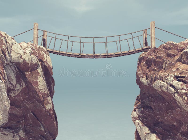 Old Bridge Over between Two Big Rocks. Stock Illustration ...