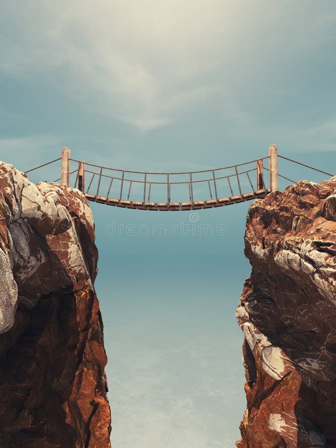 Old Bridge Over between Two Big Rocks. Stock Illustration ...