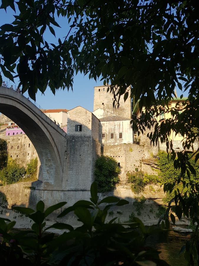 Old Bridge and Old Town Mostar Stock Image - Image of lights, town ...