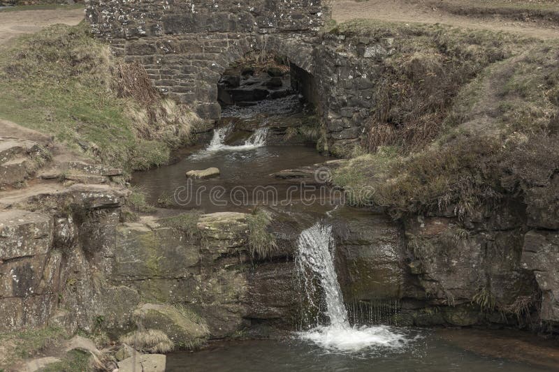Old Bridge with Waterfall Pouring into a Pool Stock Photo - Image of ...