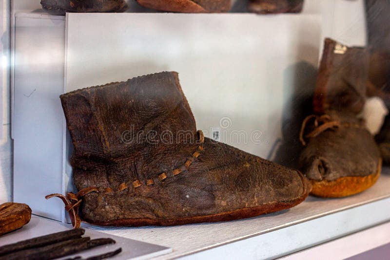 Old Broken Ancient Handmade Leather Shoes from Archaeological ...