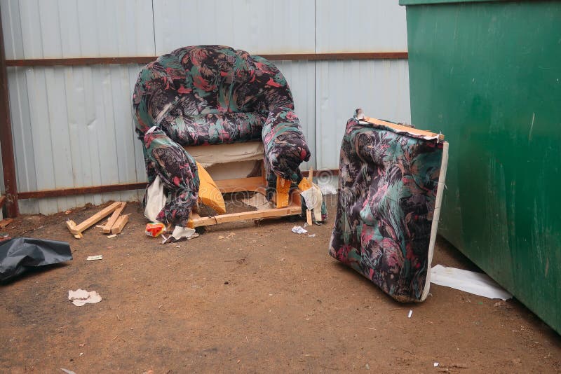 Broken Chair Thrown in the Trash Stock Photo - Image of brown ...