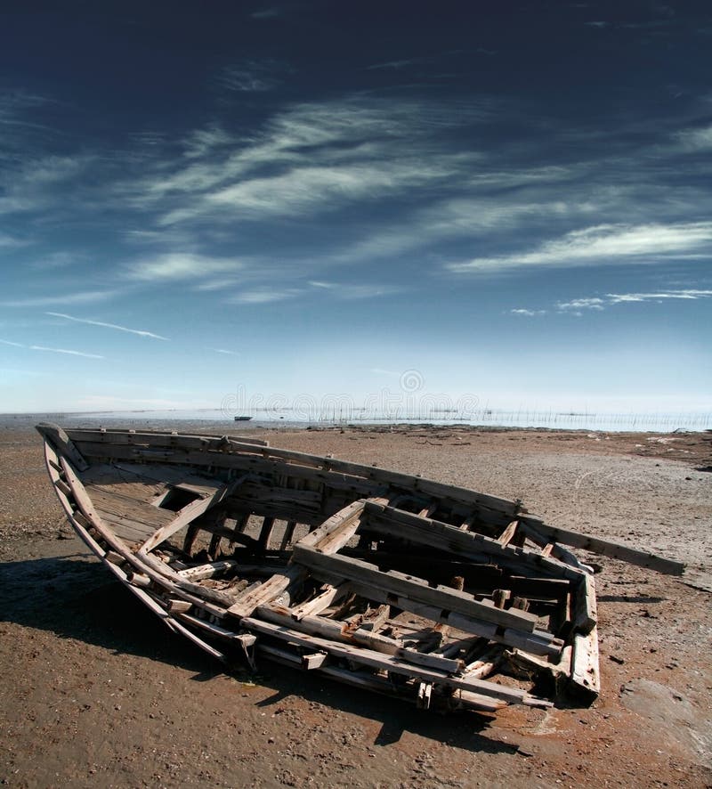 Old broken boat stock image. Image of beach, coast, shore - 1585017