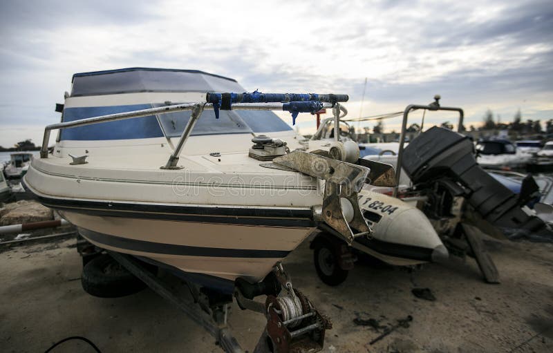 Old and Broken Boat in Repair Stock Image - Image of europe, propel ...