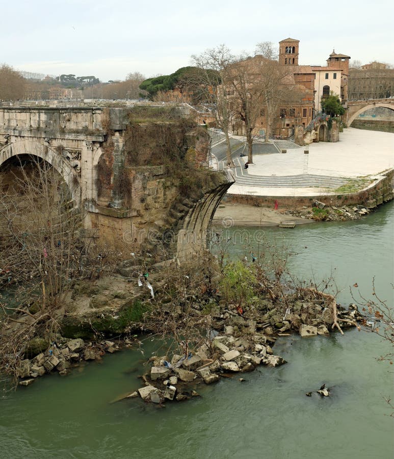 Old Broken Bridge Called Pons Aemilius in Rome Stock Photo - Image of ...