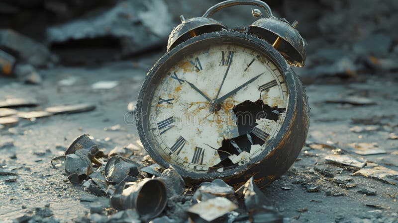 Old Broken Clock Resting on a Cracked Surface Stock Illustration ...