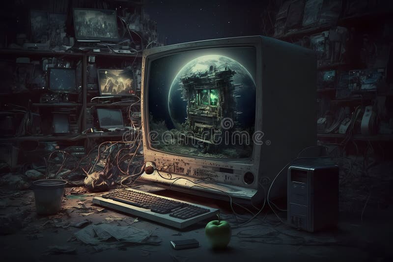 Old Broken Computer. Future Catastrophe Concept. Stock Photo - Image of ...