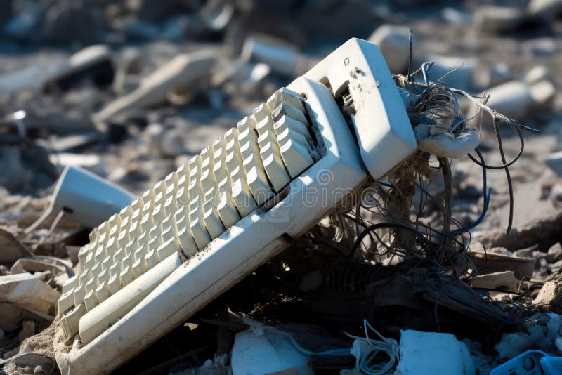 Old Broken Computer Monitor on the Ruins of an Old Building after a ...