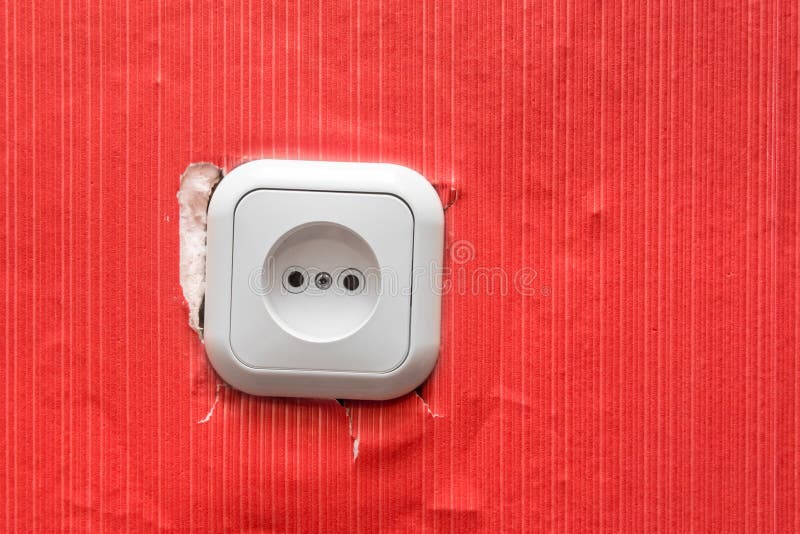 Old Broken Damaged Socket in the Wall with Red Wallpaper, Close Up ...