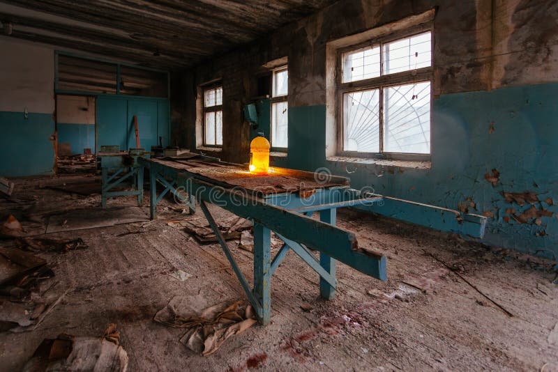 Old Broken Dirty Abandoned Industrial Building Basement, Illuminated by ...