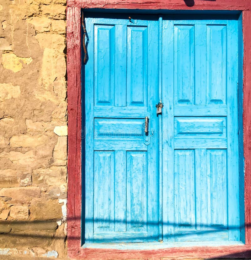 Old Blue Door in an Abandoned House. Architecture of an Old Building ...