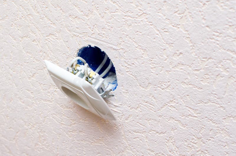 Old Broken Electrical Socket Fell Out of Wall Stock Photo - Image of ...