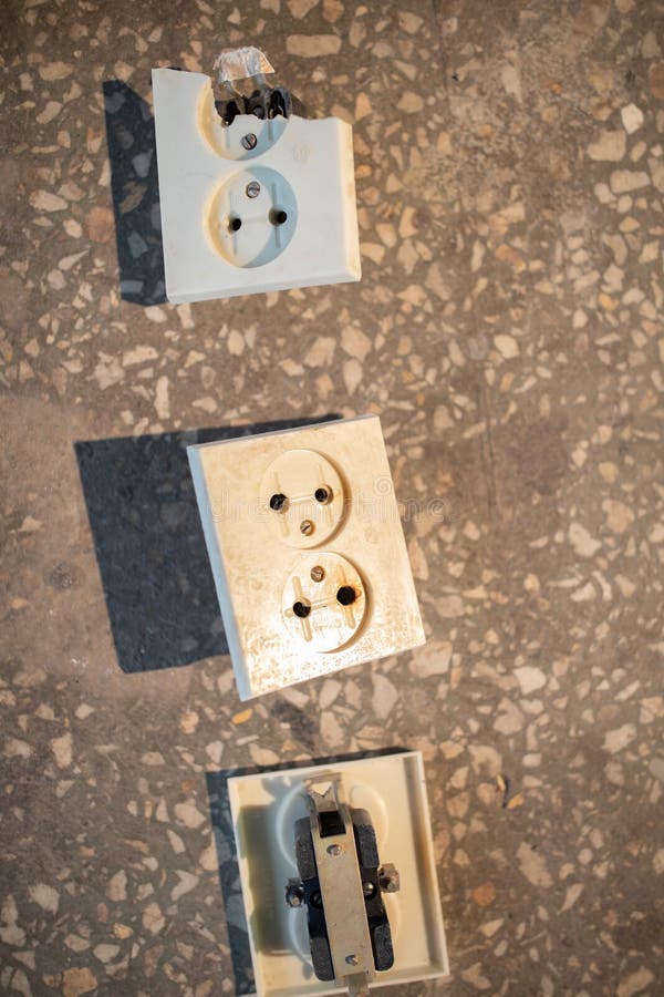 Old Broken Electrical Socket Fell Out of Wall Stock Image - Image of ...