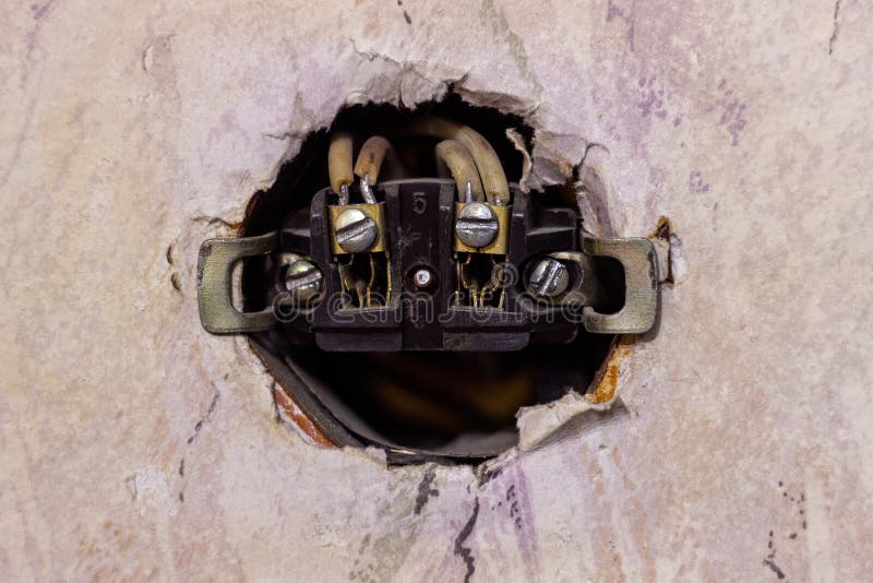 Old Broken Electrical Socket Fell Out of Wall. a Violation Electrical ...